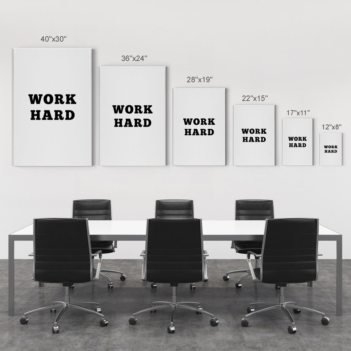 Work Hard Black and White Lettering Motivational Canvas Wall Art Print ...