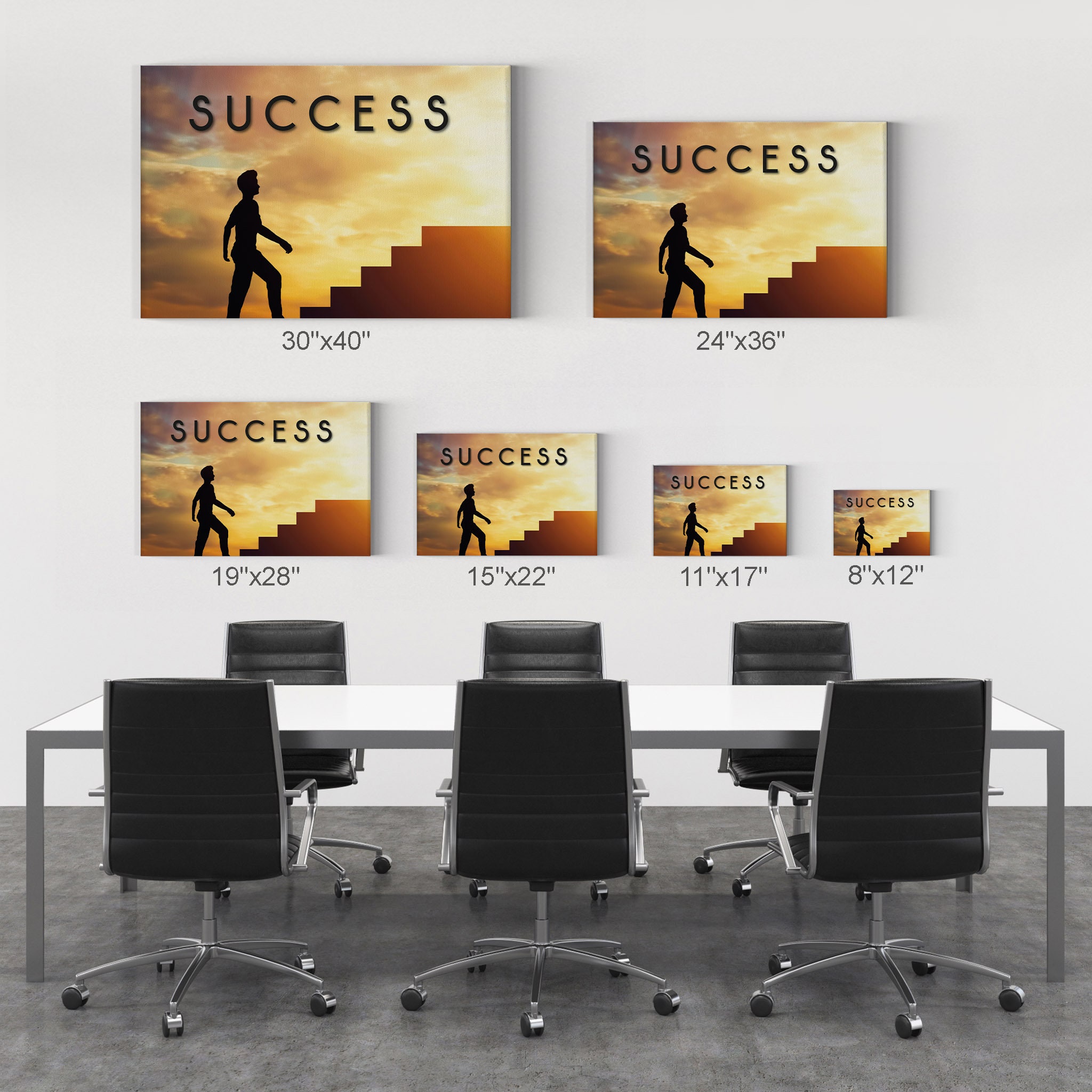 Success Lettering Stairs and Sky Motivational Canvas Wall Art Print ...