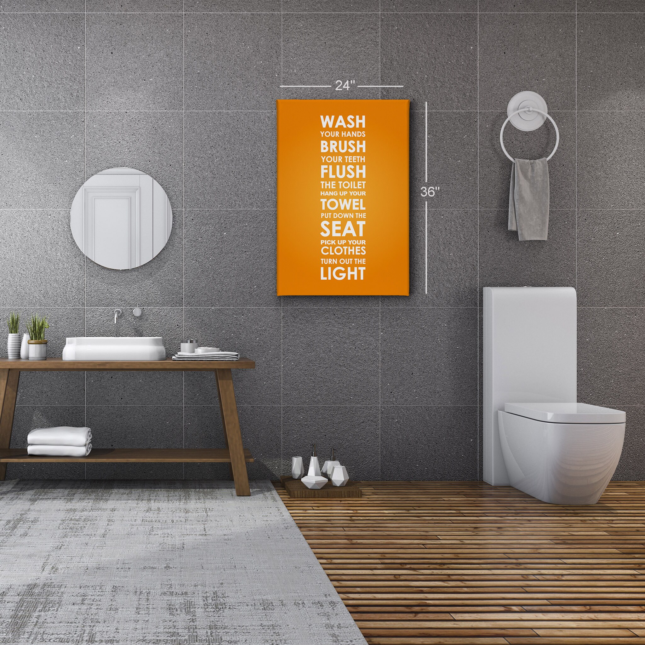 WASH Typography Orange Bathroom Decor Canvas Print Kids Funny | Etsy