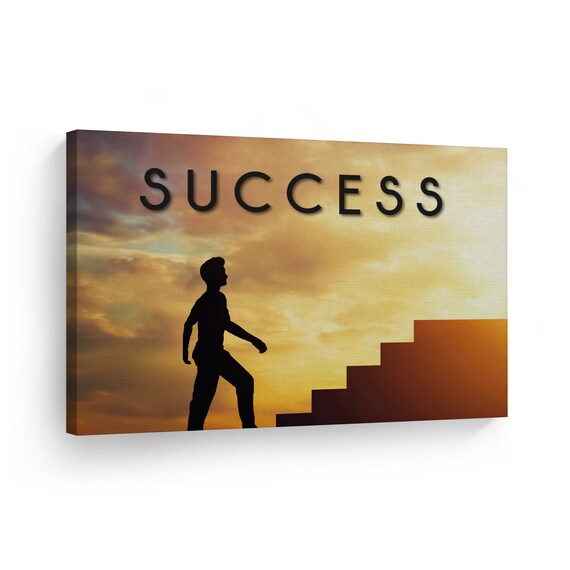 Success Lettering Stairs and Sky Motivational Canvas Wall Art | Etsy