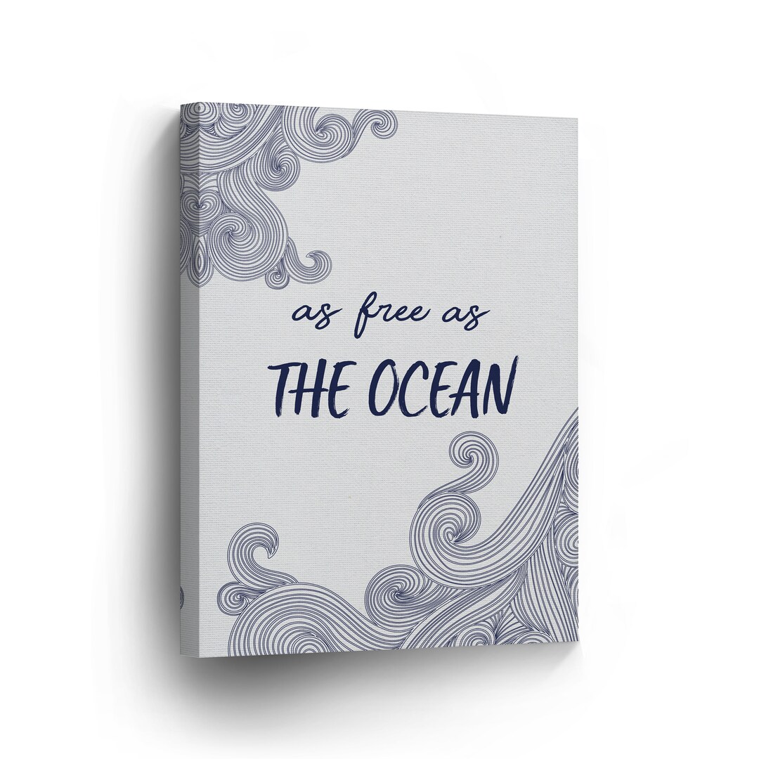 Ocean Quote Wave Painting Navy Blue Illustration White Nautical Decor ...
