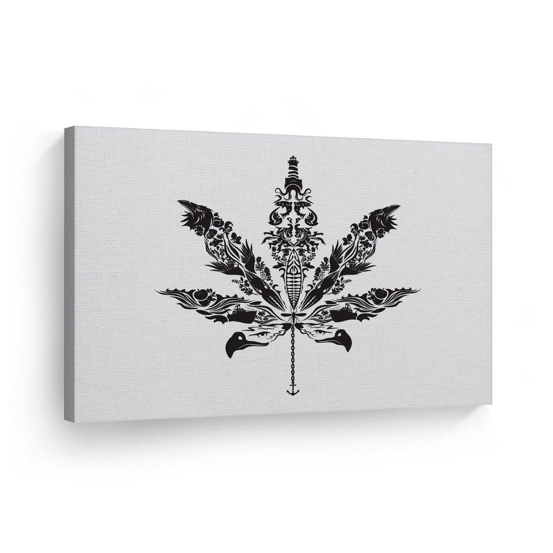 Smoke Wall Art Canvas Wall Art Print Black & White Marijuana Leaf ...