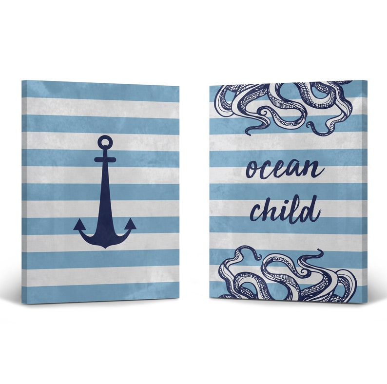 Anchor Ocean Quote Navy Blue Blue White Striped Nautical Decor 2pieces ...
