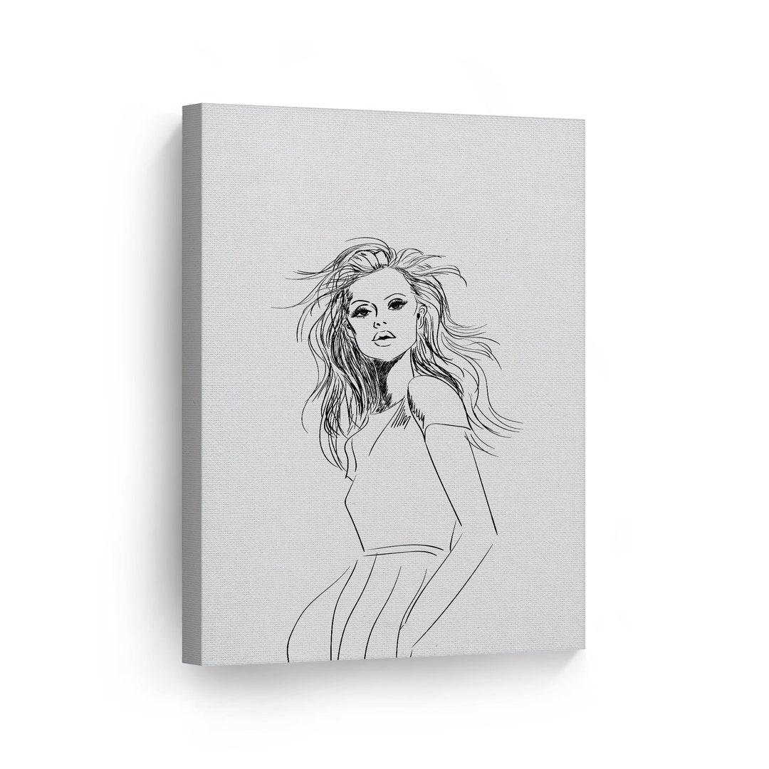 Black and White Modern Lady Sketch Glam Fashion Wall Art Canvas Print ...