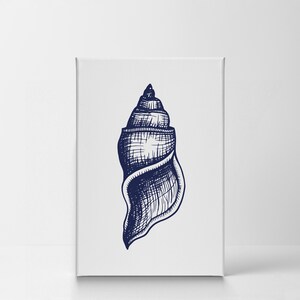 Trumpet Shell Painting Navy Blue Illustration White Nautical Decor ...