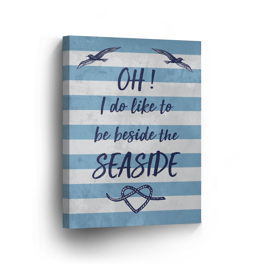 Lovely Quote and Seagulls Navy Blue Calligraphy Blue and White Striped ...