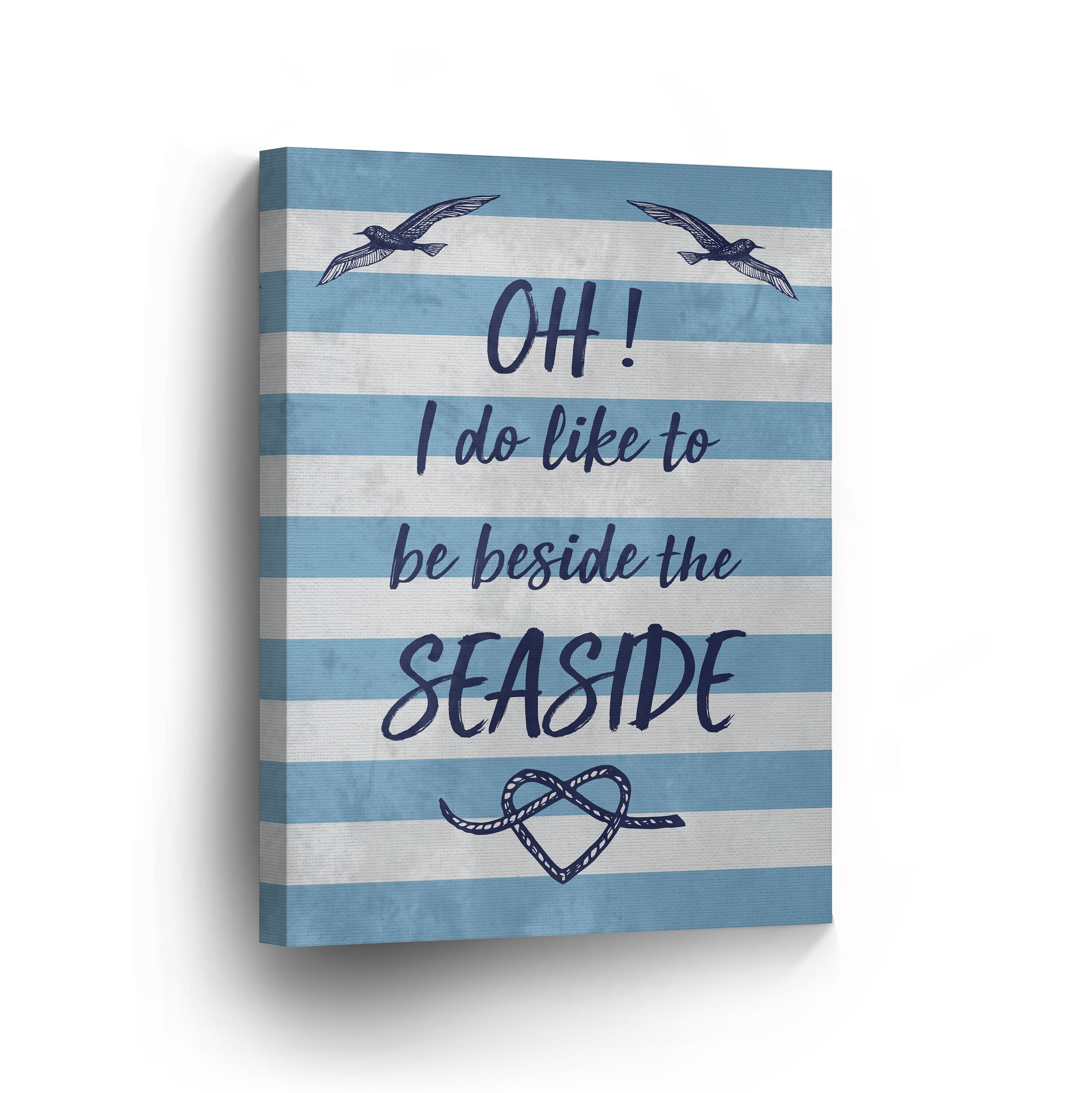 Lovely Quote and Seagulls Navy Blue Calligraphy Blue and White Striped ...