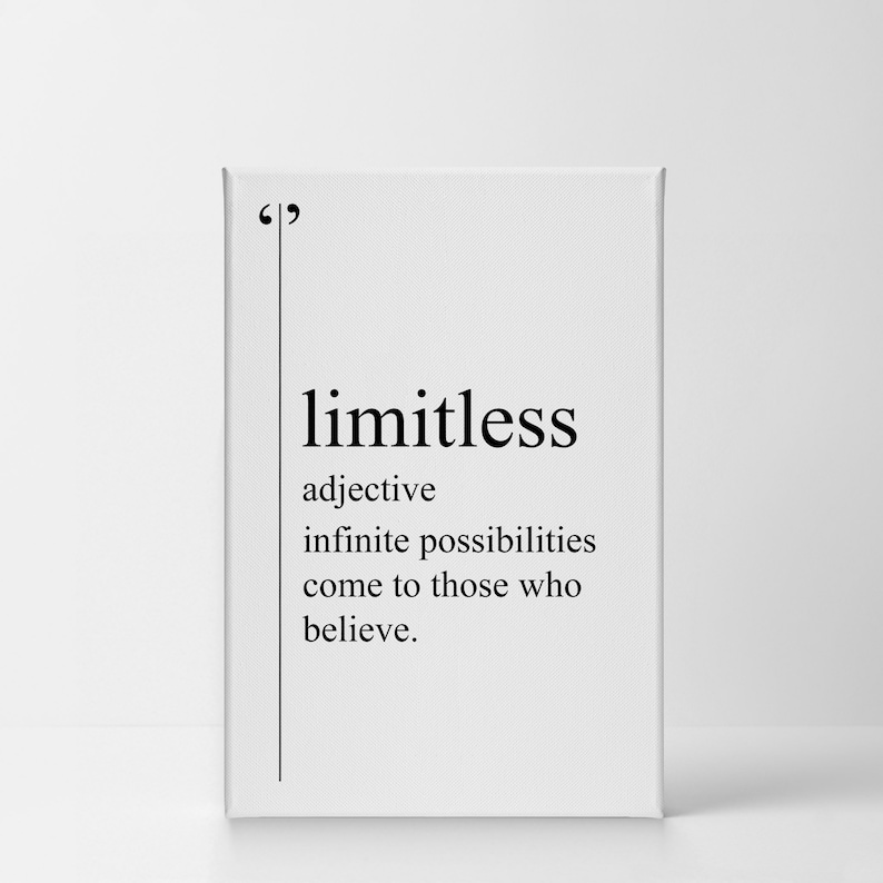 Limitless Definition Black and White Motivational Canvas Wall Art Print ...