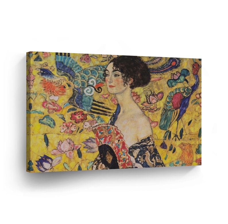 Lady With Fan by Gustav Klimt Canvas Print Wall Art Painting ...