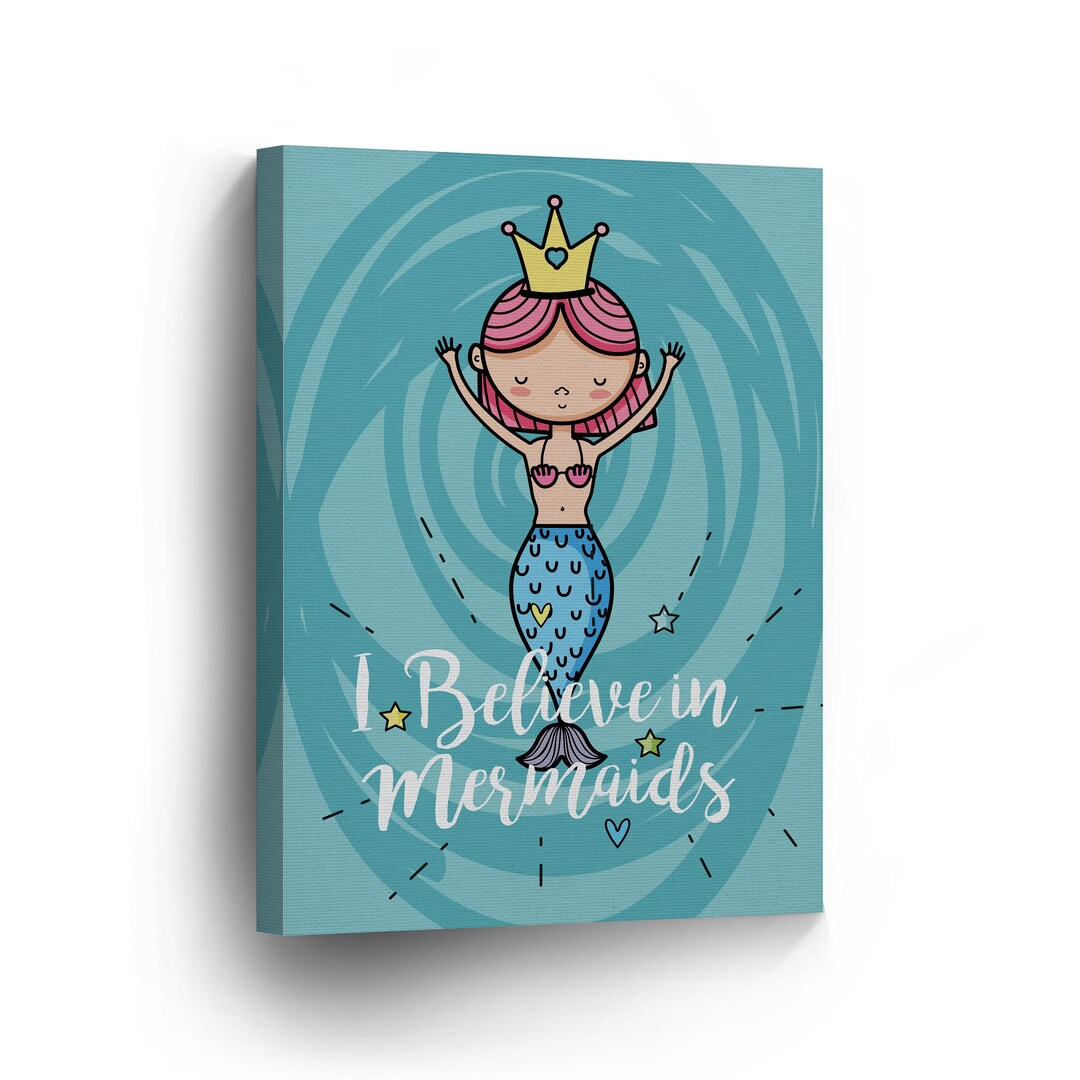 I Believe in Mermaids Quote Wall Decor Blue Mermaid Decor CANVAS PRINT ...