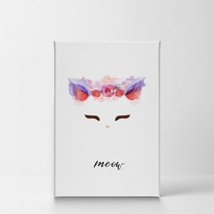 Cute Meow Cat Wall Decor White Background CANVAS PRINT Kids Room Decor ...