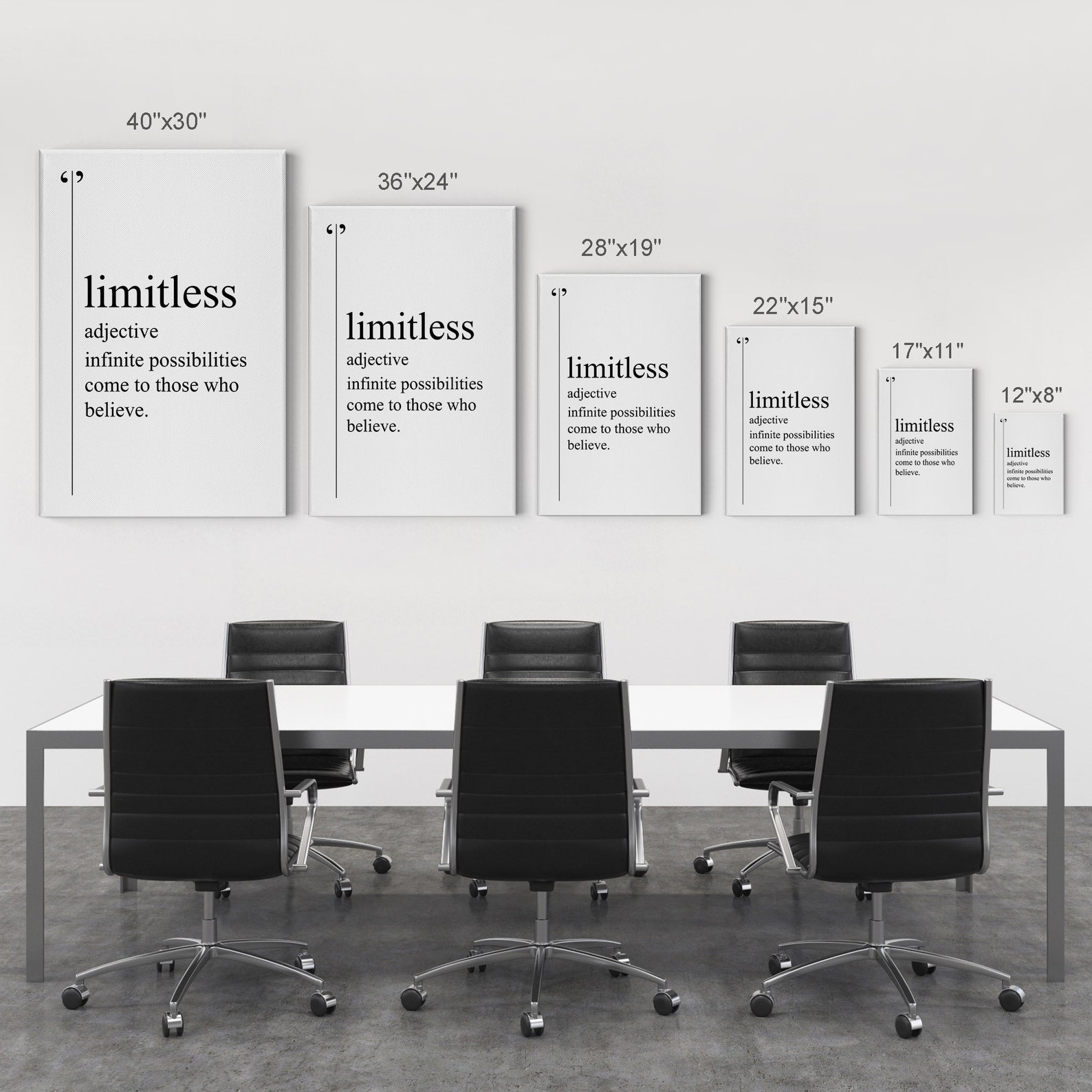 Limitless Definition Black and White Motivational Canvas Wall Art Print ...