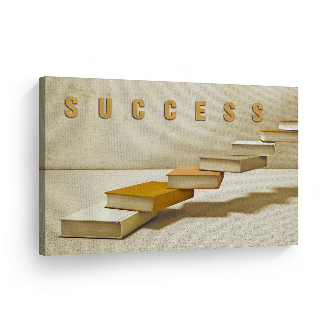 Success Lettering Art Book Stairs Motivational Canvas Wall Art Print ...