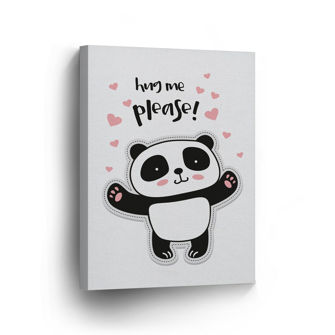 Cute Panda Hug Me Please Quote Wall Decor White Background CANVAS PRINT ...