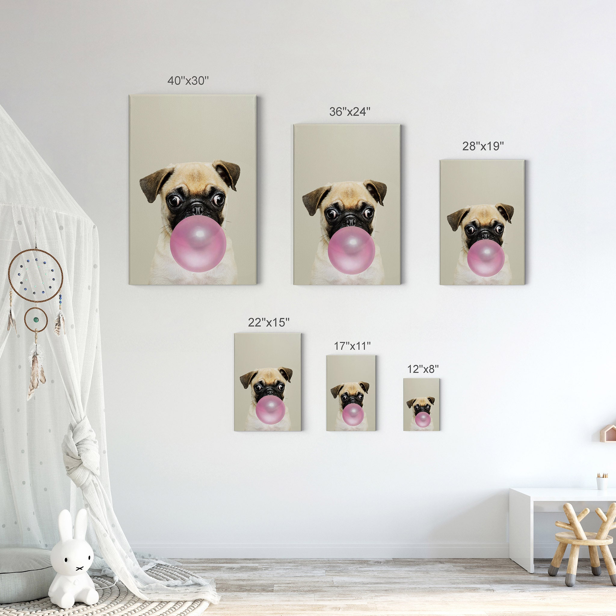 Puppy Pug Dog Animal Bubble Gum Art Pink Canvas Wall Art Print | Etsy