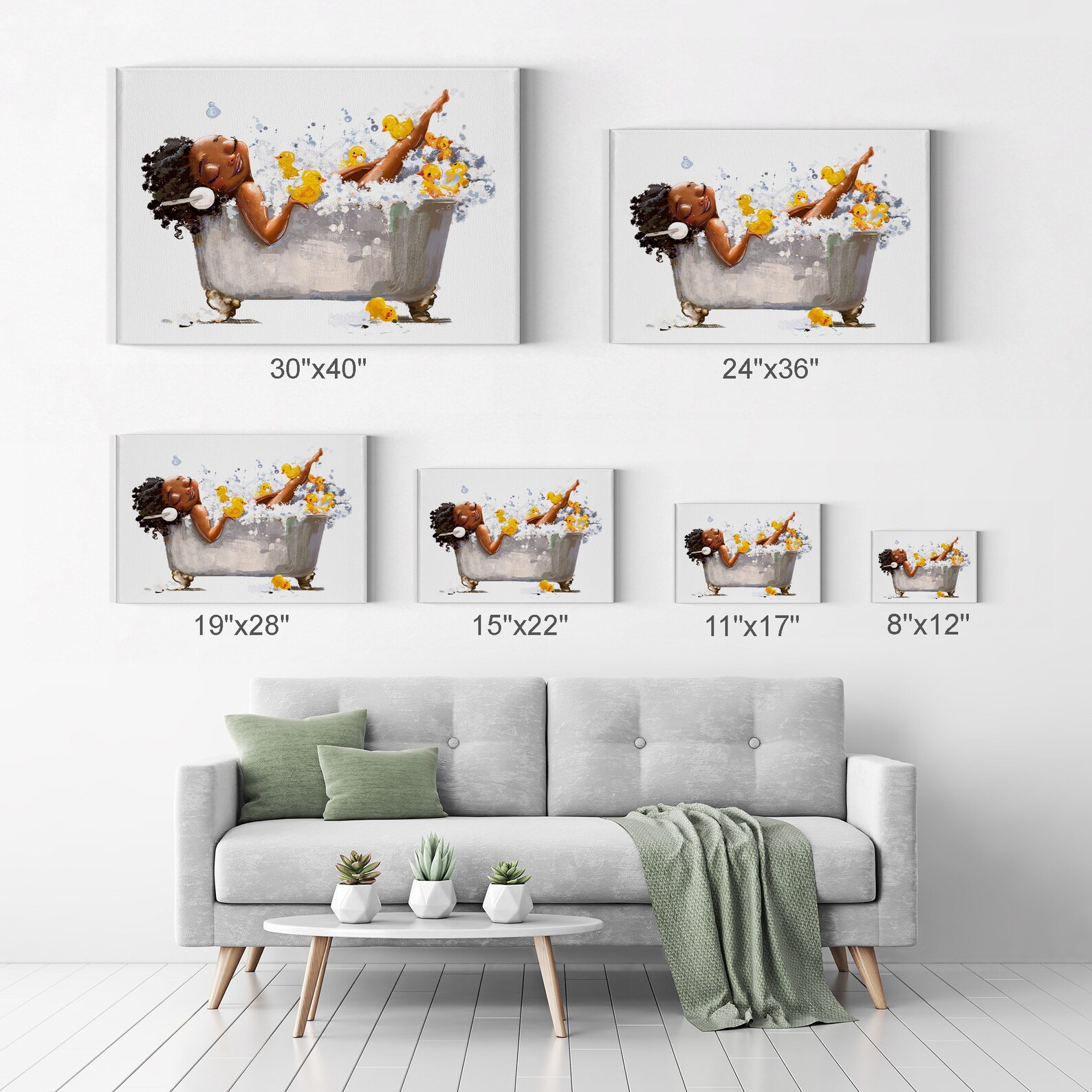 Cute African Girl in Bathtub Canvas Wall Art Print African American Home Decor Kids Nursery Room ...