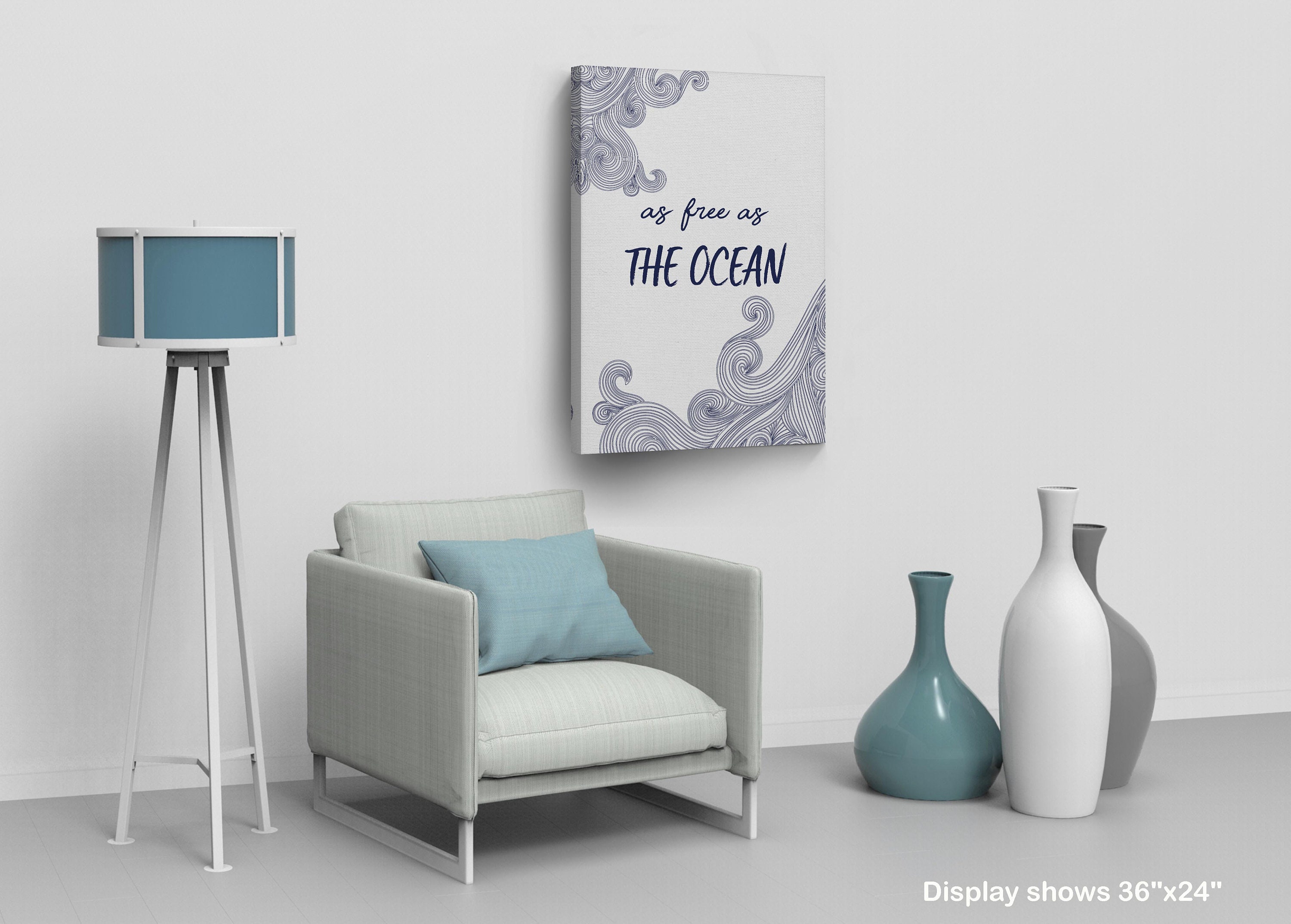 Ocean Quote Wave Painting Navy Blue Illustration White | Etsy