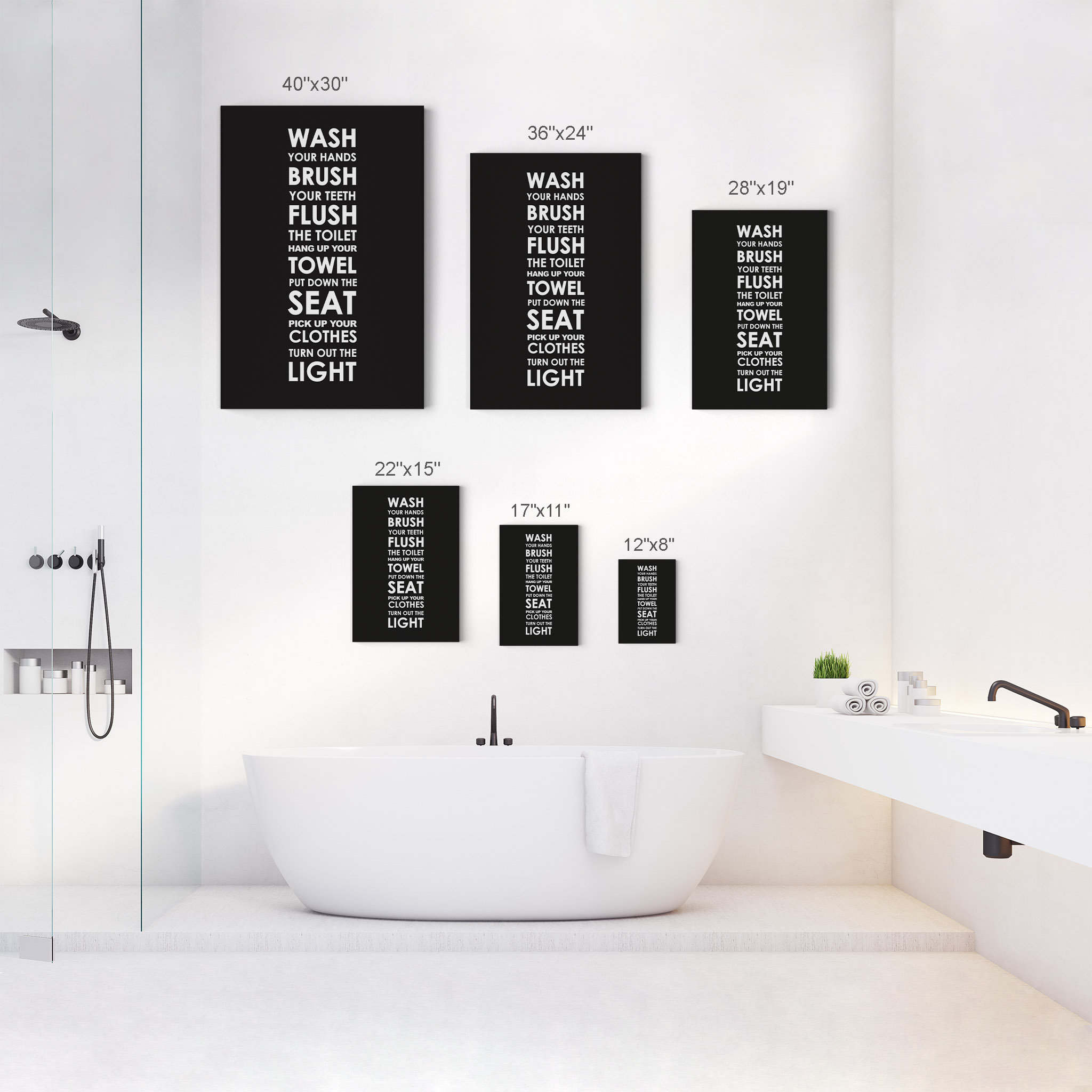 Bathroom Rules Quote Saying Typography Black and White | Etsy