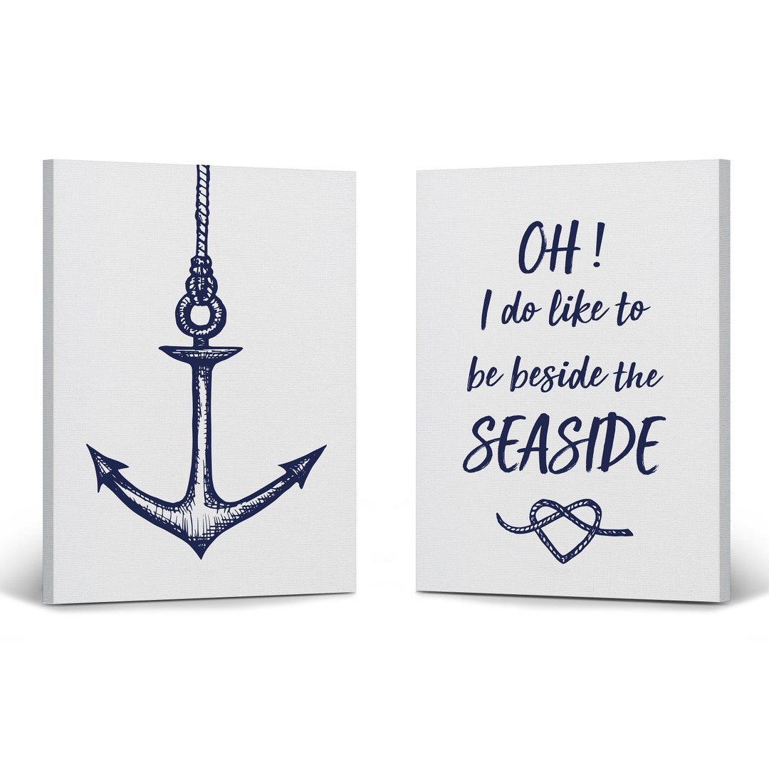 Anchor and Motivational Quote Navy Blue White Nautical Decor 2 Pieces ...