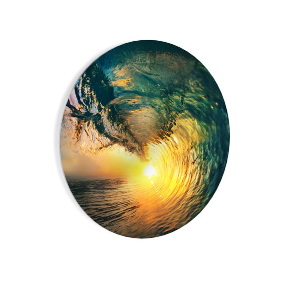 Sunset Ocean Wave Wall Art Glossy Circle Metal Print Nautical | Etsy
