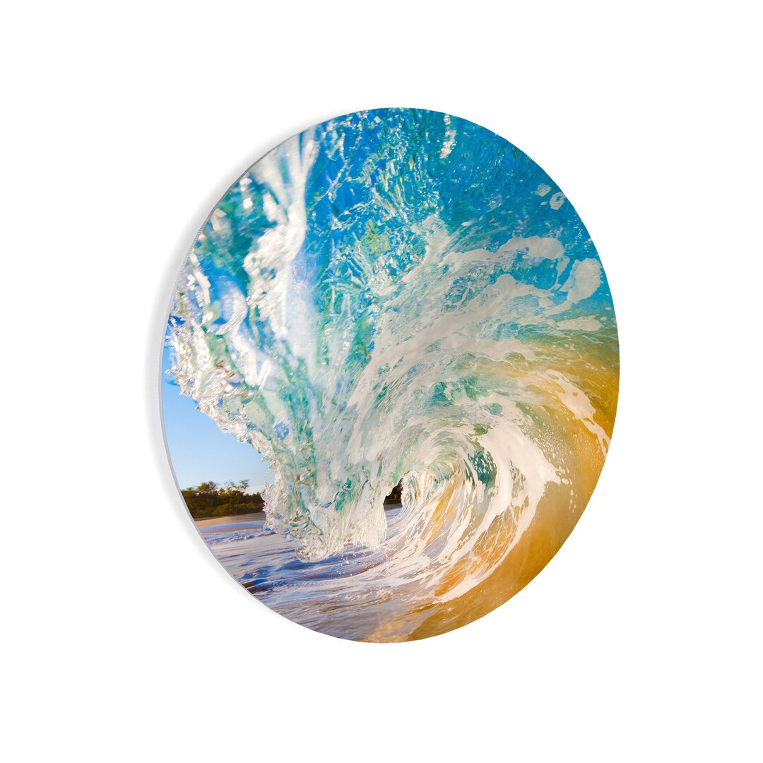 Ocean Wave Wall Art Glossy Circle Metal Print Nautical Water Sea Bright ...