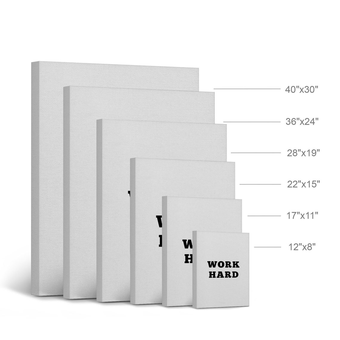 Work Hard Black and White Lettering Motivational Canvas Wall Art Print ...