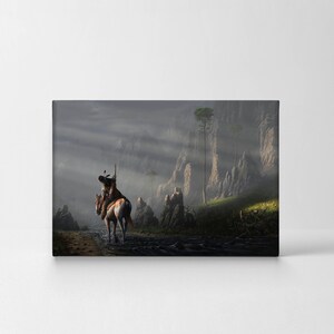 Indian Art Native American Riding a Horse at a Walley CANVAS PRINT ...