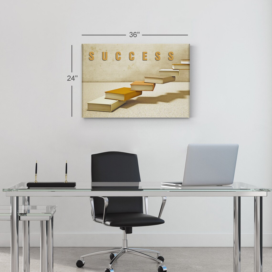 Success Lettering Art Book Stairs Motivational Canvas Wall Art Print ...