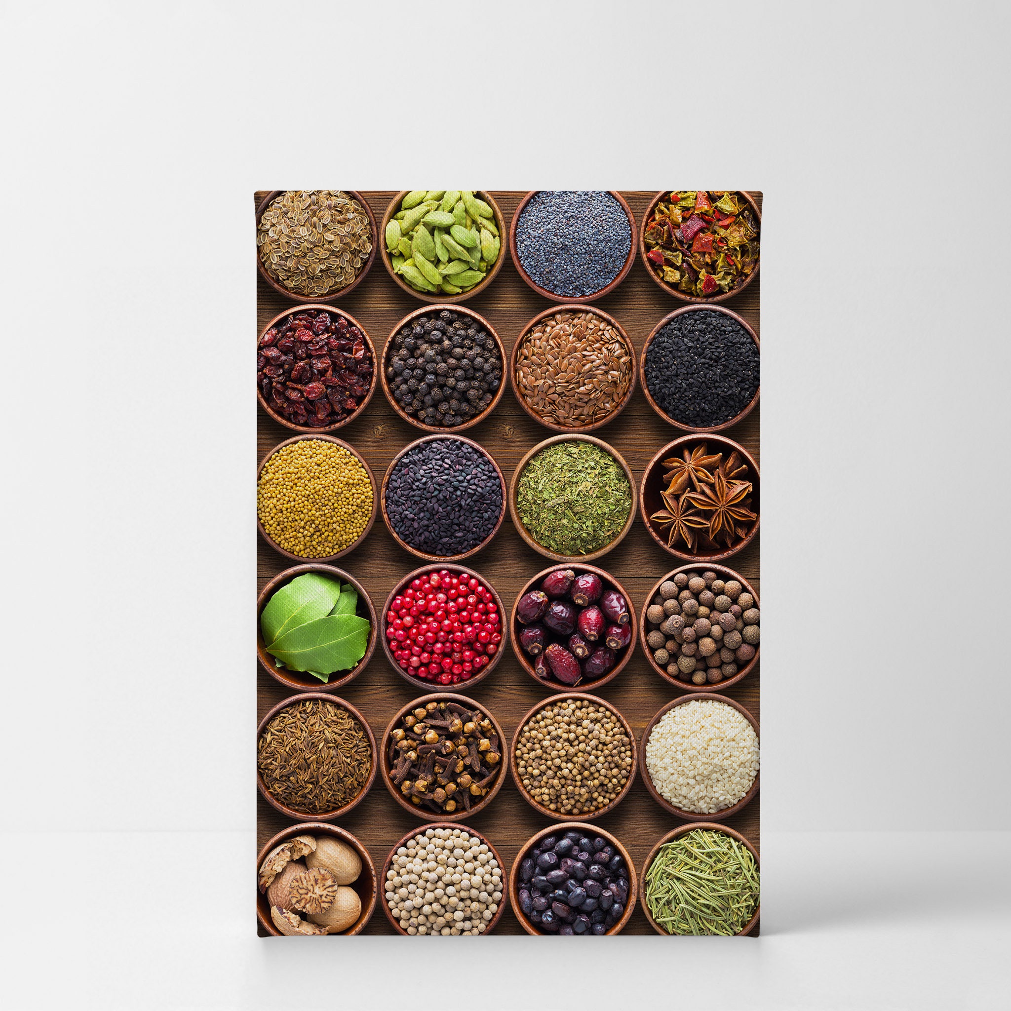Colorful Indian Spices and Herbs in Bowls Kitchen Canvas Wall Art Print ...