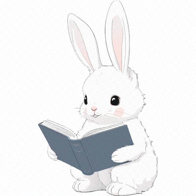 Bunny Reading Book SVG DXF PNG, Bunny Svg, Animal Reading Svg, Rabbit ...