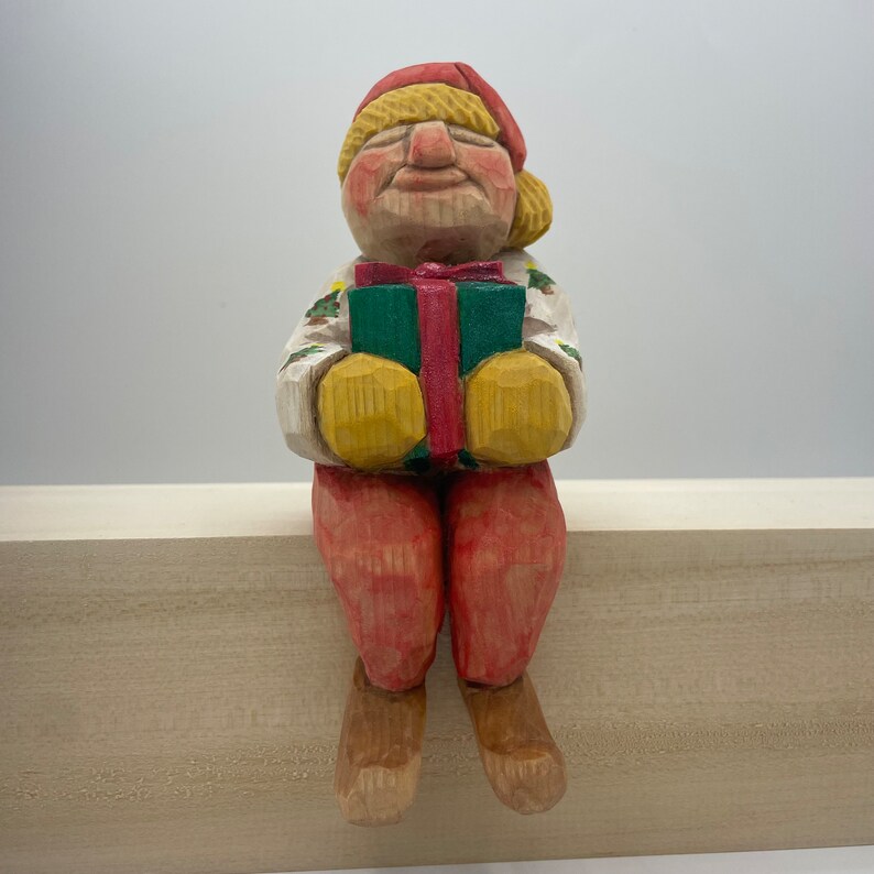 Shelf Sitting Jolly Elf - Wood Carving - Etsy