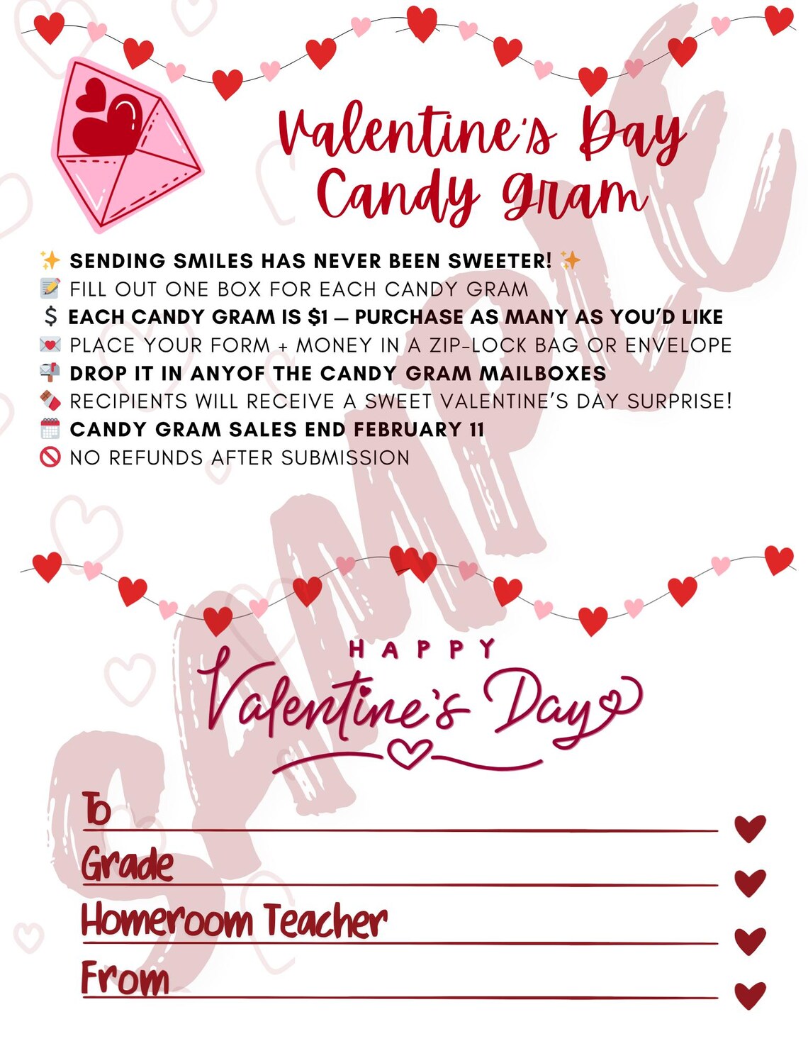 Candy Gram Template Valentine's Day - Etsy