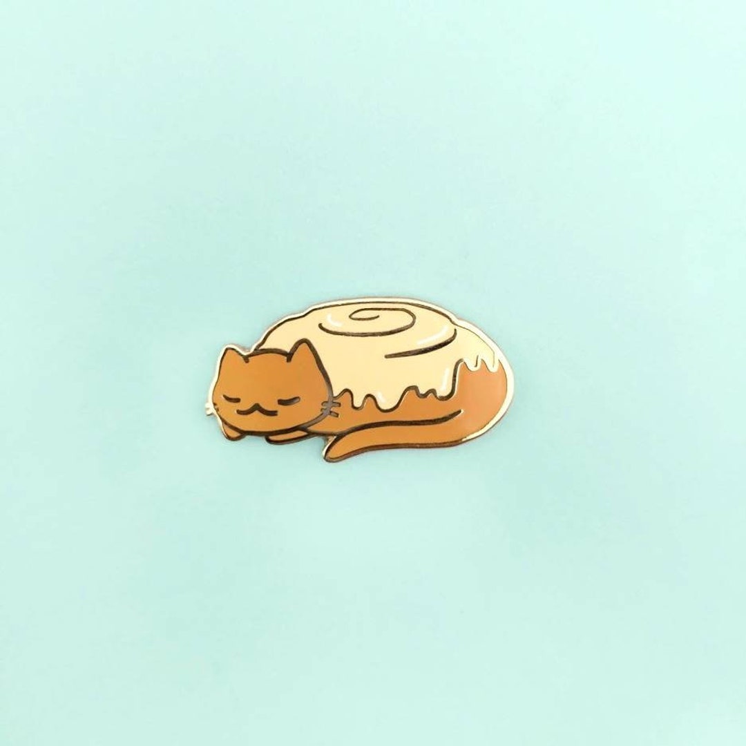 Cinnamon Roll Cat Enamel Pin - Sleeping Kitty - Etsy