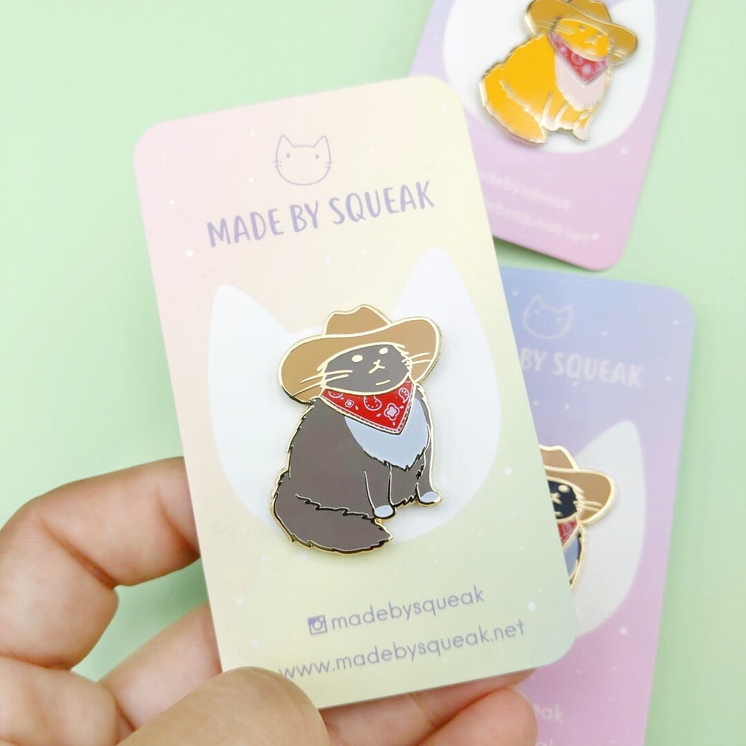 The Original Cowboy Cat Enamel Pin - Meowdy in Grey & White - Etsy