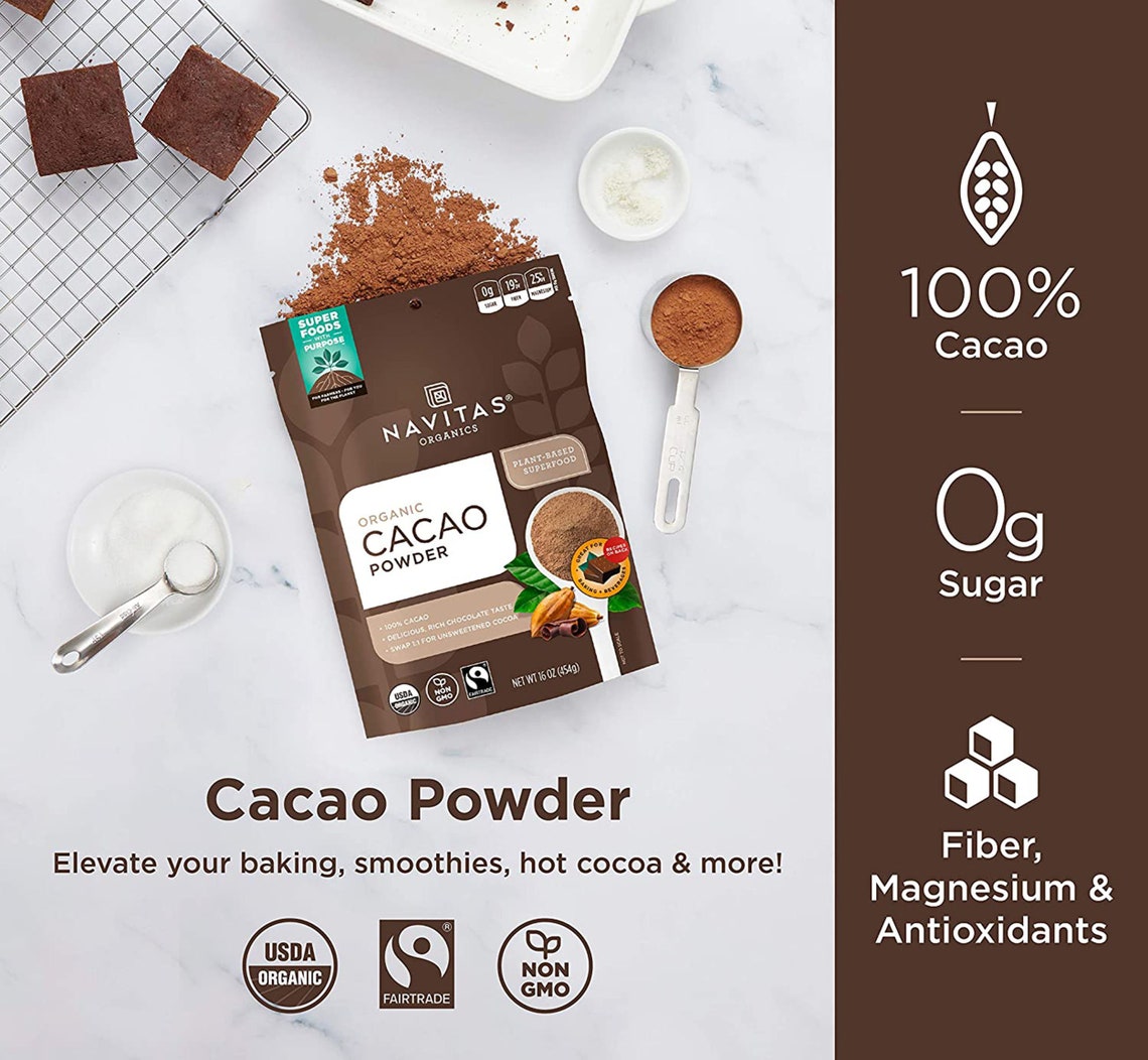 Navitas Organic Cacao Powder 100% Cacao Fairtrade Plant-Based | Etsy