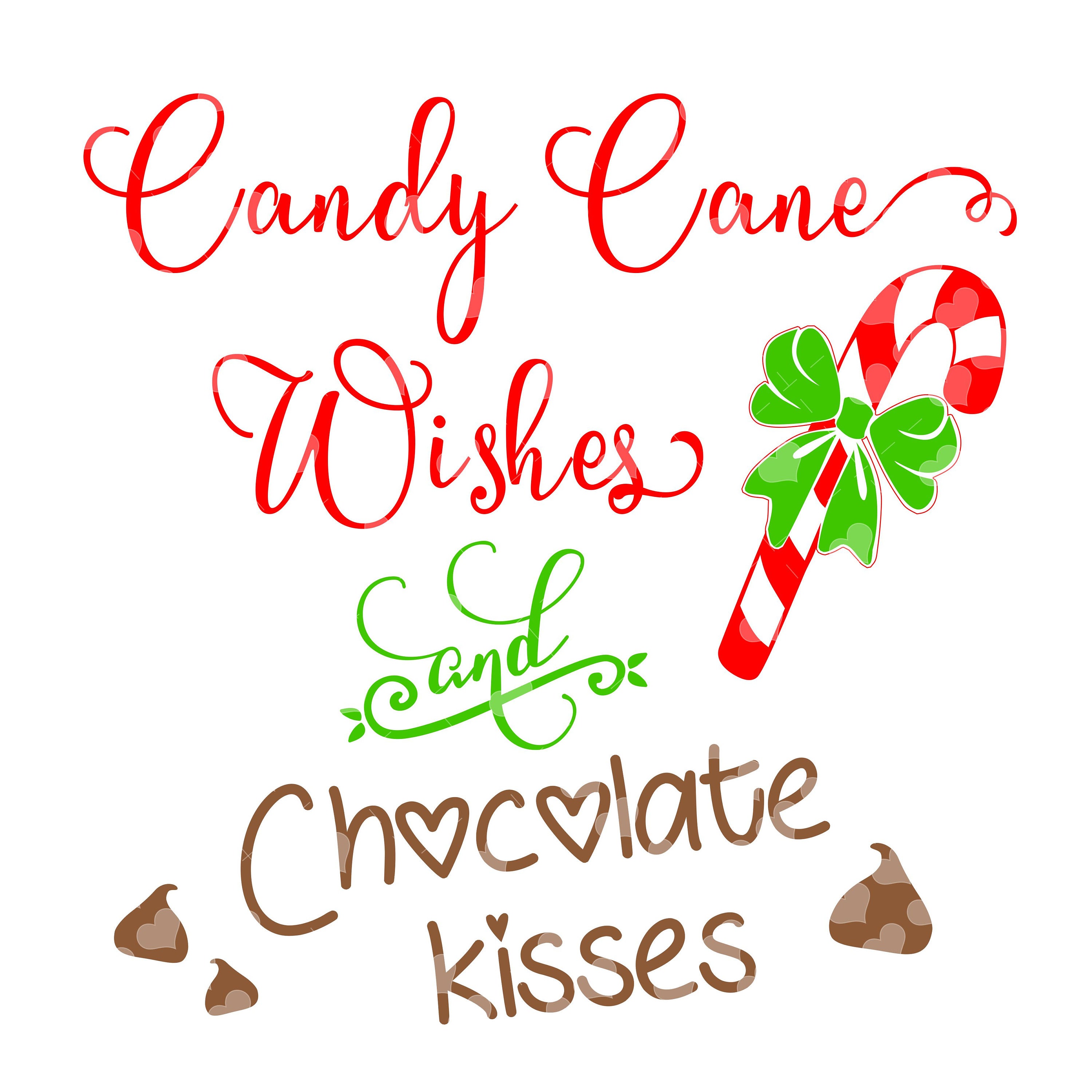 Candy Cane Wishes and Chocolate Kisses Word Art SVG | Etsy