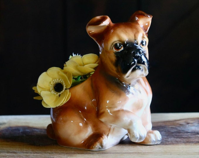 Vintage Lefton Boxer Puppy Planter, Cute Spring Decor, Adorable Ceramic ...