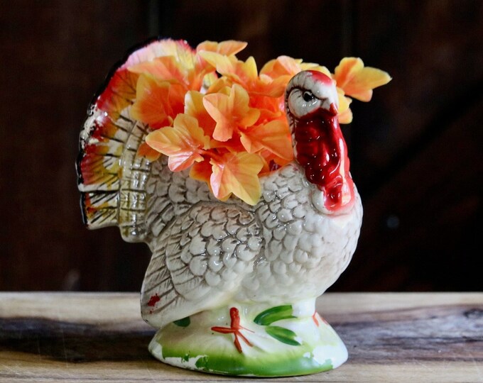 Ceramic Turkey Planter for Vintage Thanksgiving Decor, Maurice of ...