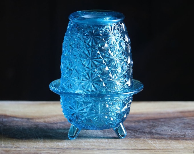 Vintage LE Smith Blue Glass Daisy and Button Fairy Lamp, Bougie Fall ...