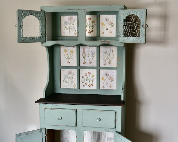 Vintage Farmhouse Cabinet With Flower Prints, French Country Decor ...