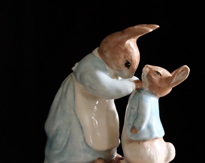 Vintage Peter Rabbit Figurine, Easter Decor, Mrs Rabbit Buttoning ...