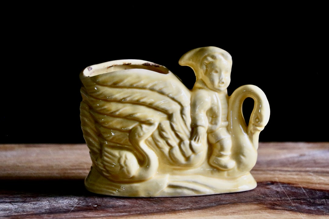 Vintage Swan and Pixie Planter, Bougie Summer Decor, Cute Elf Riding a ...