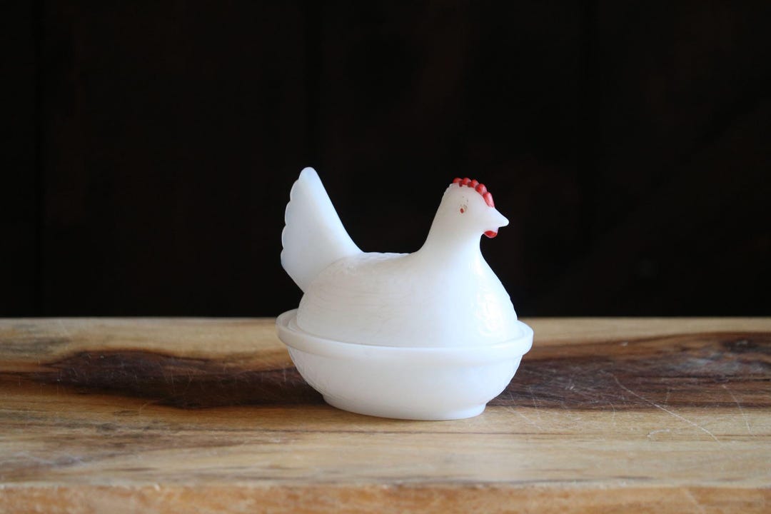 Vintage Hen on Nest Candy Dish, Retro Kitchenalia, Cute Milk Glass ...