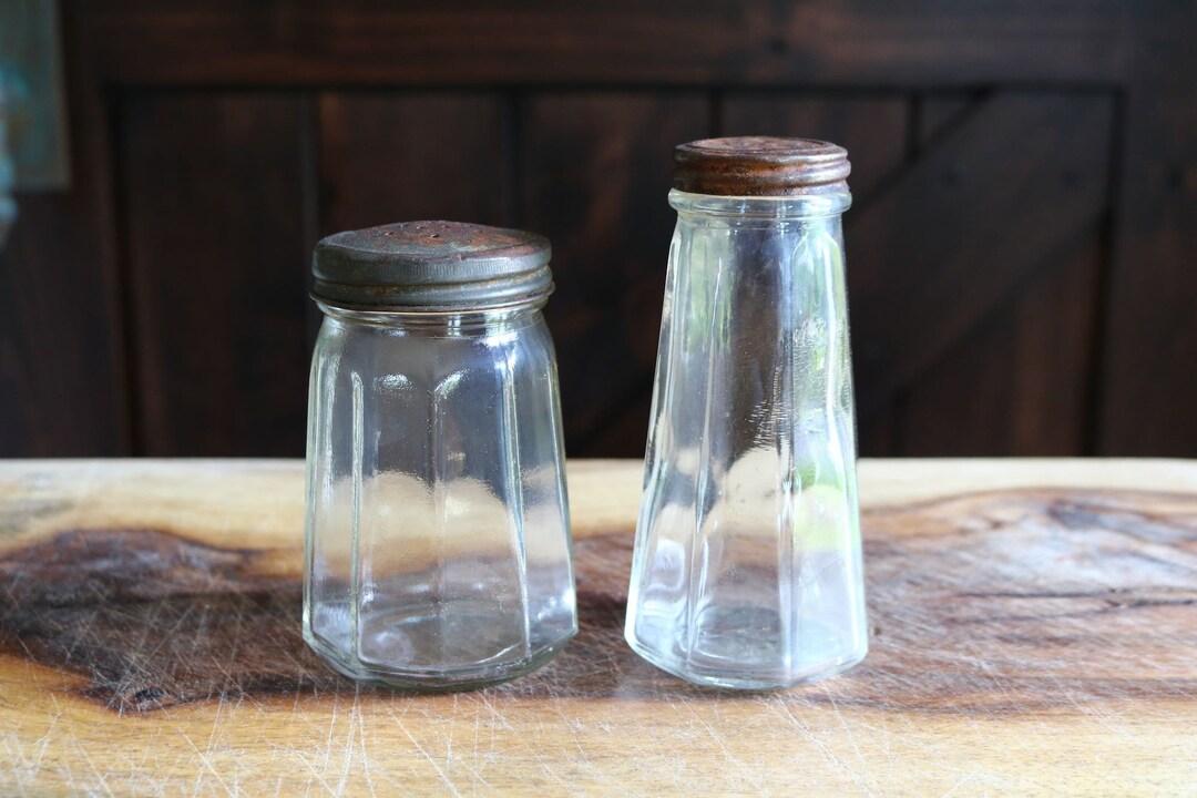 Vintage Hoosier Spice Jars, Retro Kitchenalia, Rustic Paneled Jars With ...