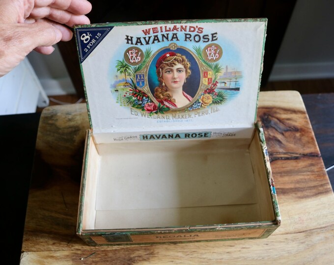 Vintage Cigar Box, Weiland's Rose Wooden Cigar Box, Pretty Catchall ...