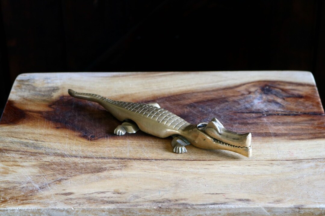 Vintage Brass Alligator Nutcracker, Retro Coffee Table Decor, 10" Gold ...