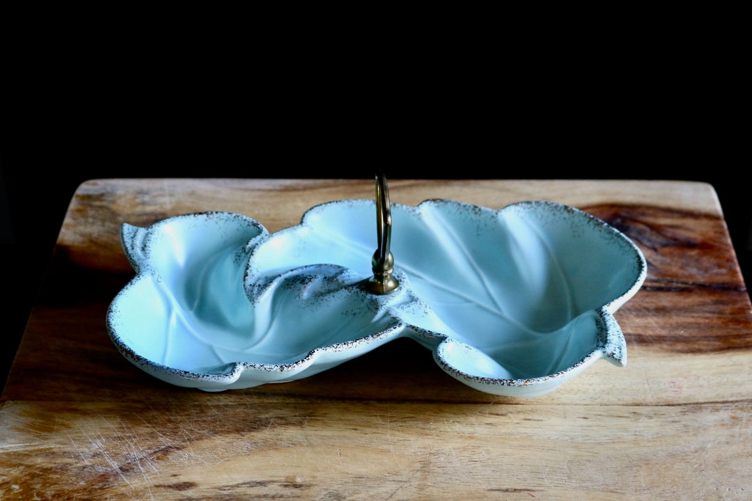 Vintage Powder Blue California Pottery Maple Leaf Shaped Nut Dish ...