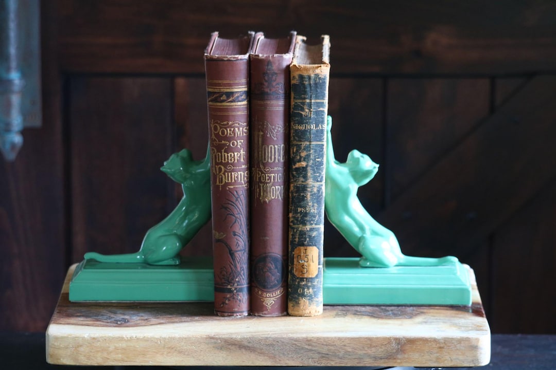 Vintage Art Deco Cat Bookends, Retro Elegant Bookshelf Decor, Metal ...