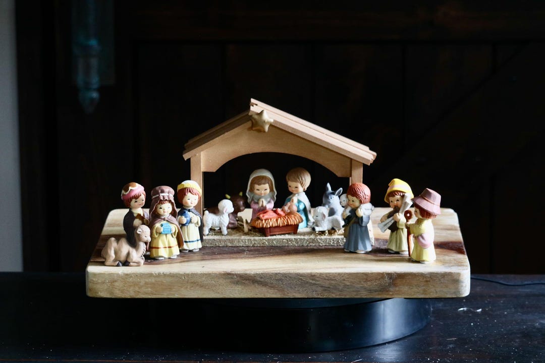 Enesco Children Nativity Set With Creche, Vintage Christmas Decor, Cute ...