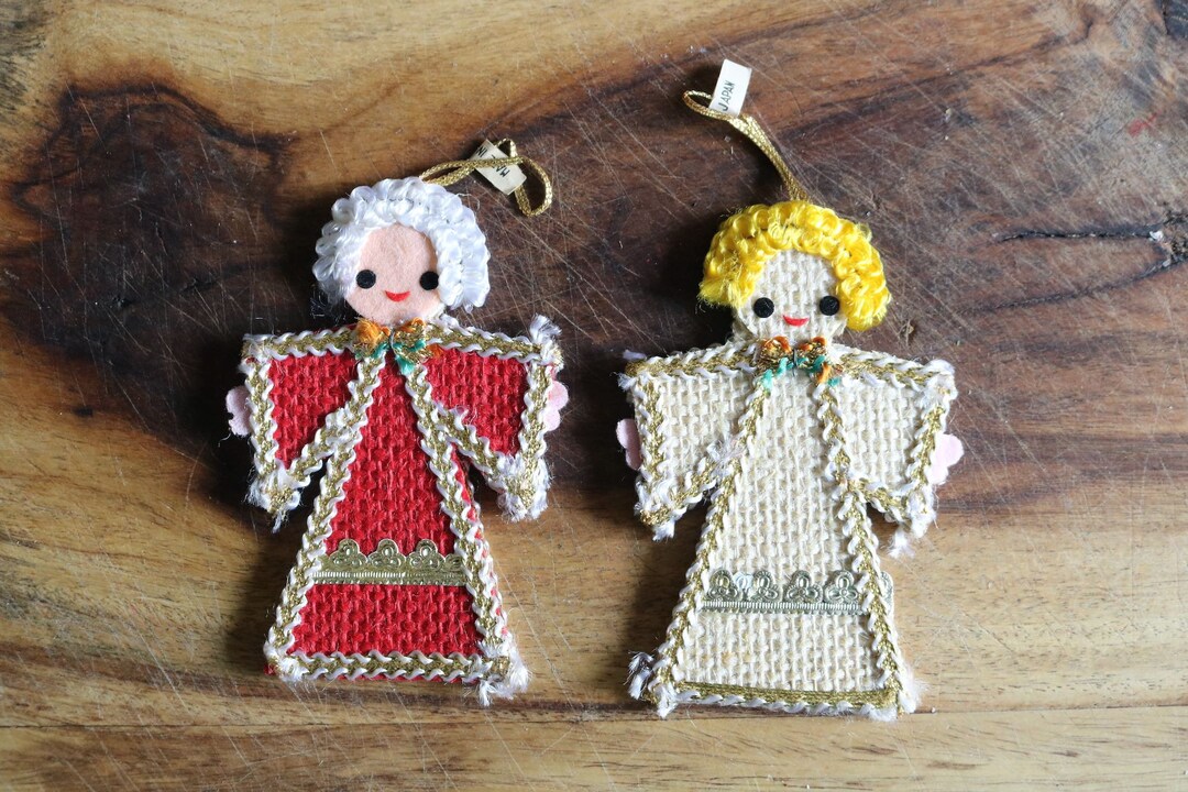 Woven Angel Ornaments, Vintage Christmas Decor, Cute Angels With Gold ...